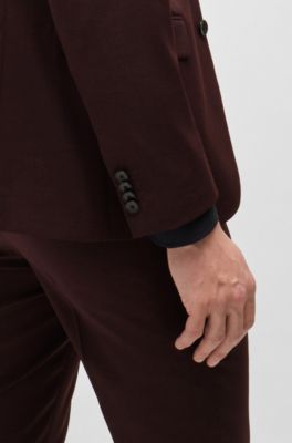 BOSS - Slim-fit suit in micro-patterned virgin wool - Dark Red