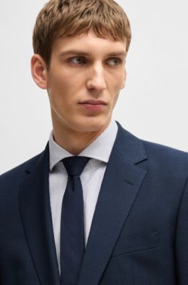 BOSS - Regular-fit suit in micro-patterned stretch cloth - Dark Blue
