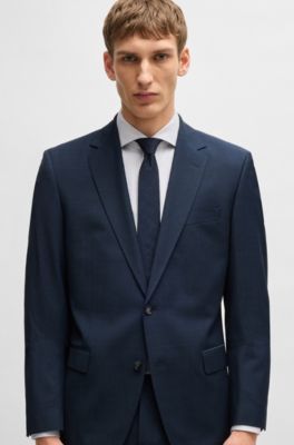BOSS - Regular-fit suit in micro-patterned stretch cloth - Dark Blue