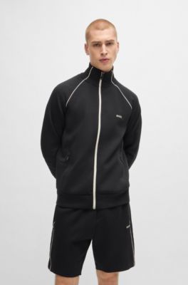 BOSS - Stretch-cotton zip-up sweatshirt with piping and branding - Black