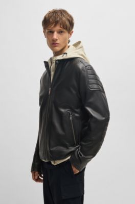 BOSS - Casaco de ajuste regular em pele de toque suave - Black