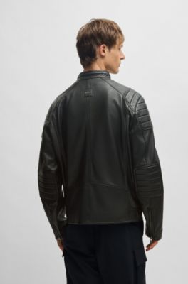 BOSS - Casaco de ajuste regular em pele de toque suave - Black