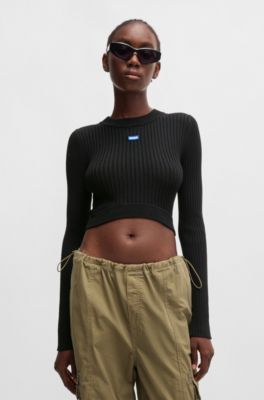 HUGO - Cropped sweater with blue logo label - Black
