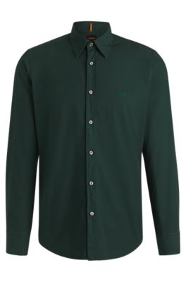 BOSS - Regular-fit shirt in cotton poplin - Green
