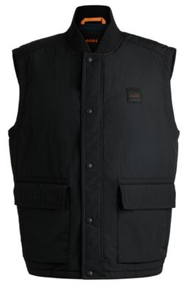 BOSS - Water-repellent regular-fit gilet with logo badge - Black