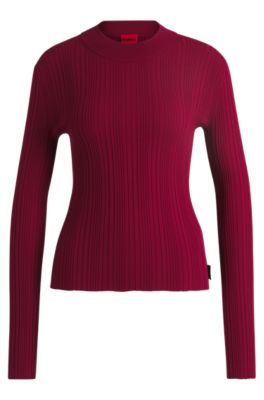 HUGO - Slim-fit sweater with irregular ribbed structure - Dark Red