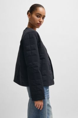 BOSS - Water-repellent padded jacket with check pattern - Black