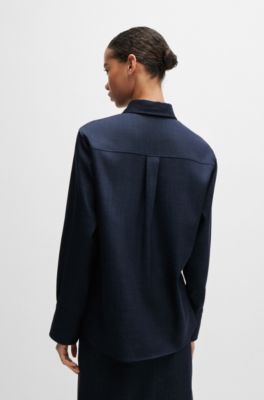 BOSS - Regular-fit blouse in denim-effect twill - Dark Blue