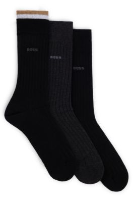 BOSS - Three-pack of regular-length cotton-blend socks - Black