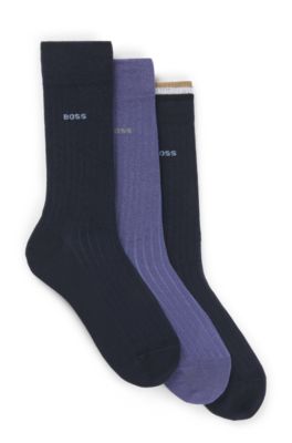 BOSS - Three-pack of regular-length cotton-blend socks - Blue