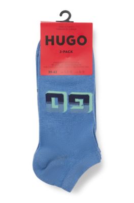 HUGO - Three-pack of cotton-blend ankle socks with logos