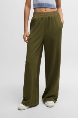 BOSS - Wide-leg trousers in stretch fabric - Dark Green