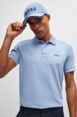 BOSS - Knitted-piqué six-panel cap with embroidered logo - Light Blue