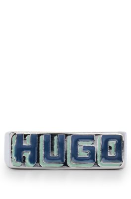 HUGO - Steel ring with seasonal logo - Blue
