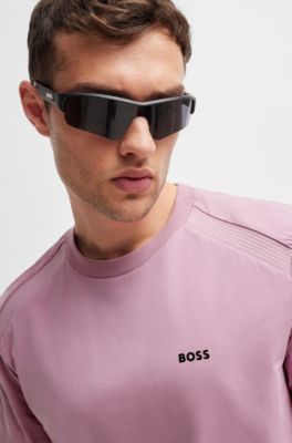 BOSS - Stretch-cotton T-shirt with crew neckline and logo detail ...