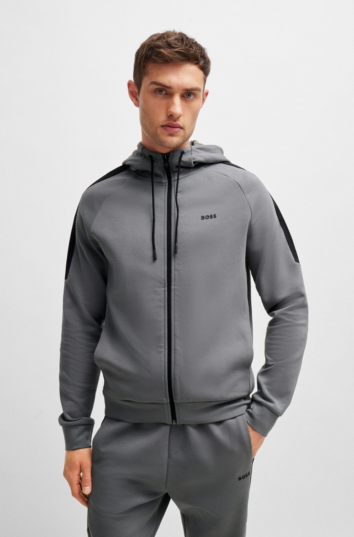 BOSS - Stretch-cotton tracksuit with logo prints - Grey BOSS - Stretch-cotton tracksuit with logo prints - Grey