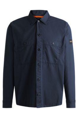 BOSS - Oversized-fit overshirt in cotton poplin - Dark Blue