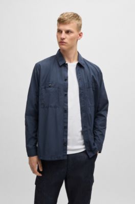 BOSS - Oversized-fit overshirt in cotton poplin - Dark Blue