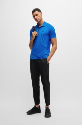 BOSS - Mixed-material polo shirt with decorative reflective logo - Blue