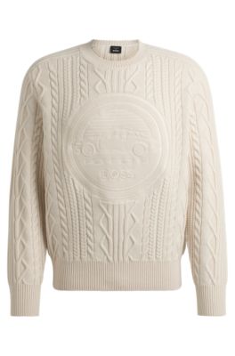 BOSS - Porsche x BOSS virgin-wool sweater with special branding - Natural