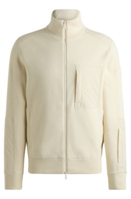 BOSS - Mixed-material knitted jacket with padding and ribbed cuffs ...