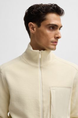 BOSS - Mixed-material knitted jacket with padding and ribbed cuffs ...