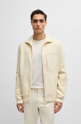 BOSS - Mixed-material knitted jacket with padding and ribbed cuffs ...