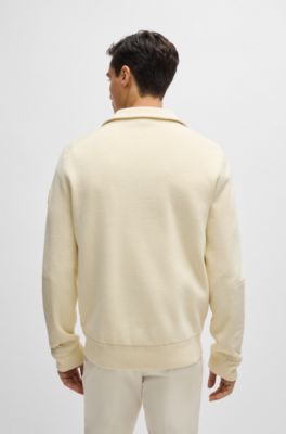 BOSS - Mixed-material knitted jacket with padding and ribbed cuffs ...