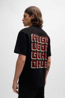 HUGO - Relaxed-fit T-shirt in cotton with large rear logos - Black