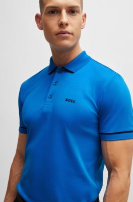 BOSS - Interlock-cotton slim-fit polo shirt with contrast trims - Blue