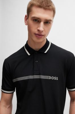BOSS - Cotton-blend polo shirt with stripes and logo - Black