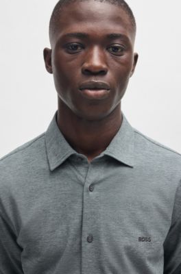 BOSS - Calções regular-fit de algodão terry com emblema de logótipo - Grey