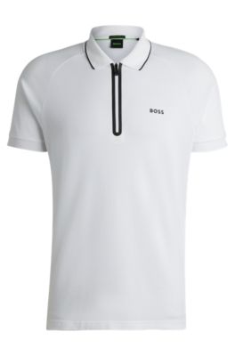 BOSS - Structured-cotton polo shirt with contrast logo
