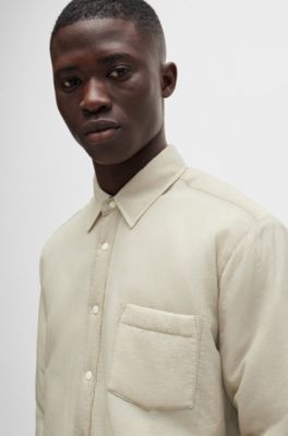 BOSS - Relaxed-fit overshirt with inner quilting and point collar ...