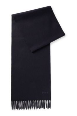 BOSS - Italian-cashmere scarf with fringing and embroidered logo - Dark ...