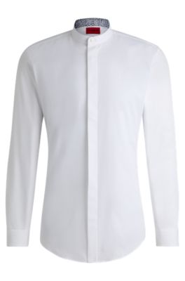 HUGO - Slim-fit shirt in cotton with patterned inner placket