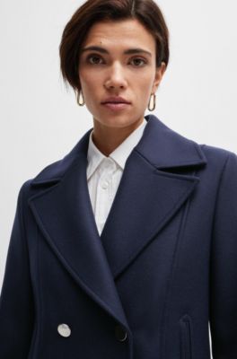 BOSS - Double-breasted coat in a wool blend with cashmere - Dark Blue