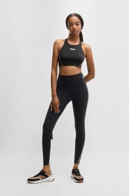BOSS - Stretch-jersey cropped top with mesh details - Black