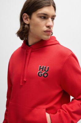 HUGO - Cotton-terry hoodie with stacked logo print