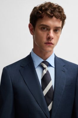 BOSS - Regular-fit suit in micro-patterned virgin-wool serge - Dark Blue