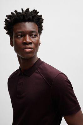BOSS - Mercerised-cotton polo shirt with ripstop structure - Dark Red