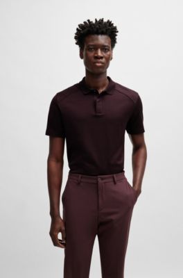BOSS - Mercerised-cotton polo shirt with ripstop structure - Dark Red