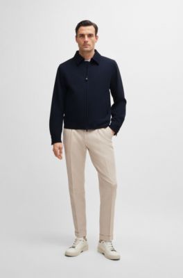 BOSS - Veste Slim zippée en laine vierge stretch - Bleu foncé