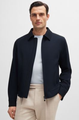 BOSS - Veste Slim zippée en laine vierge stretch - Bleu foncé