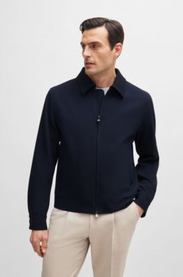 BOSS - Veste Slim zippée en laine vierge stretch - Bleu foncé