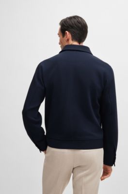 BOSS - Veste Slim zippée en laine vierge stretch - Bleu foncé