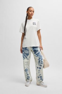 HUGO - Relaxed-fit T-shirt in cotton with floral logo artwork - White