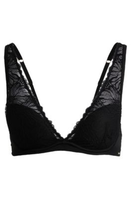 BOSS - Stretch-lace underwired bra with logo trim - Black