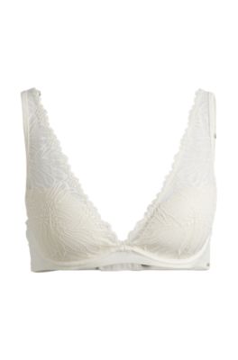 BOSS - Stretch-lace underwired bra with logo trim - White