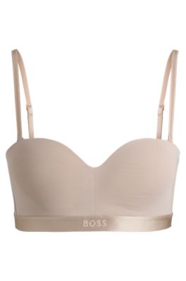 BOSS - Cotton-blend bra with branded band and detachable straps - Light ...